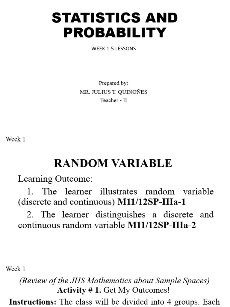 Week 1 Sap Lesson | PDF | Random Variable | Probability Distribution