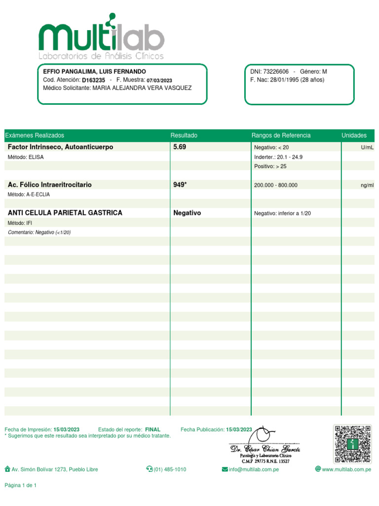 Multilab Sangre | PDF