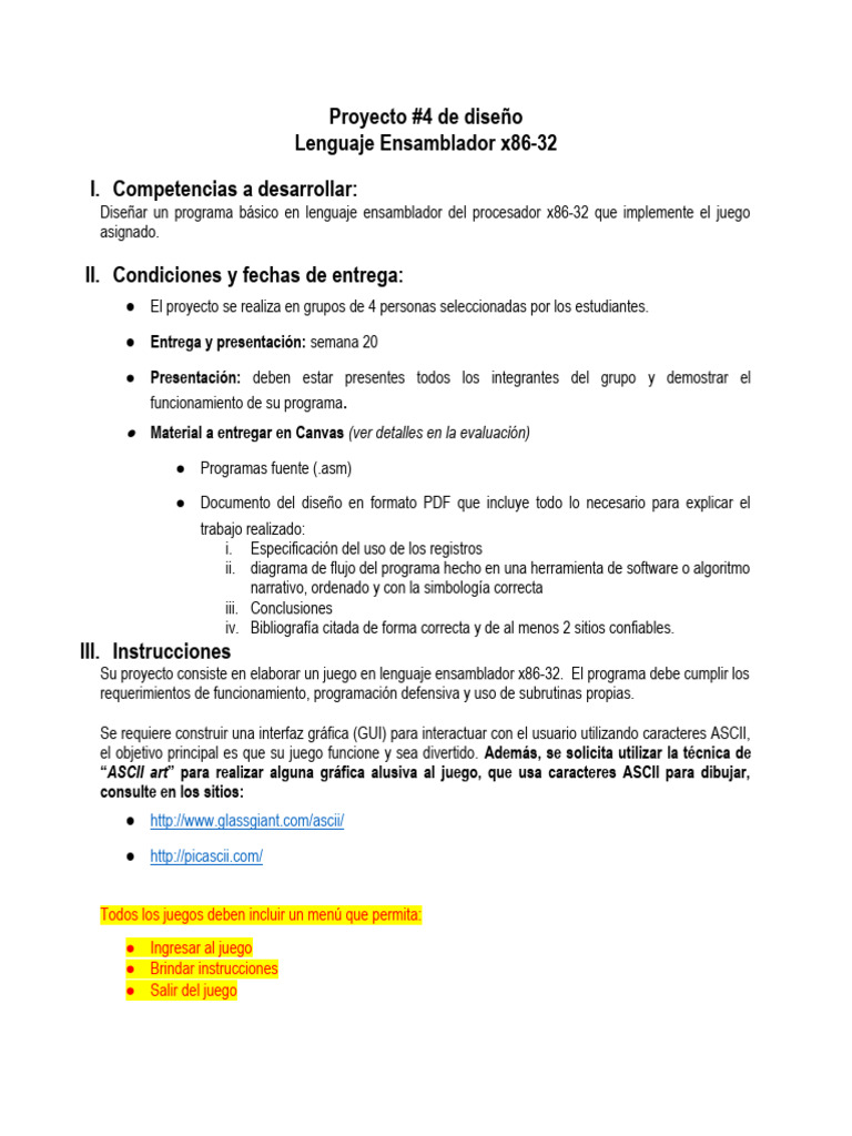 Proyecto 04 - Assembler x86-32 - 2023-3 | PDF | Programa de computadora | Programación