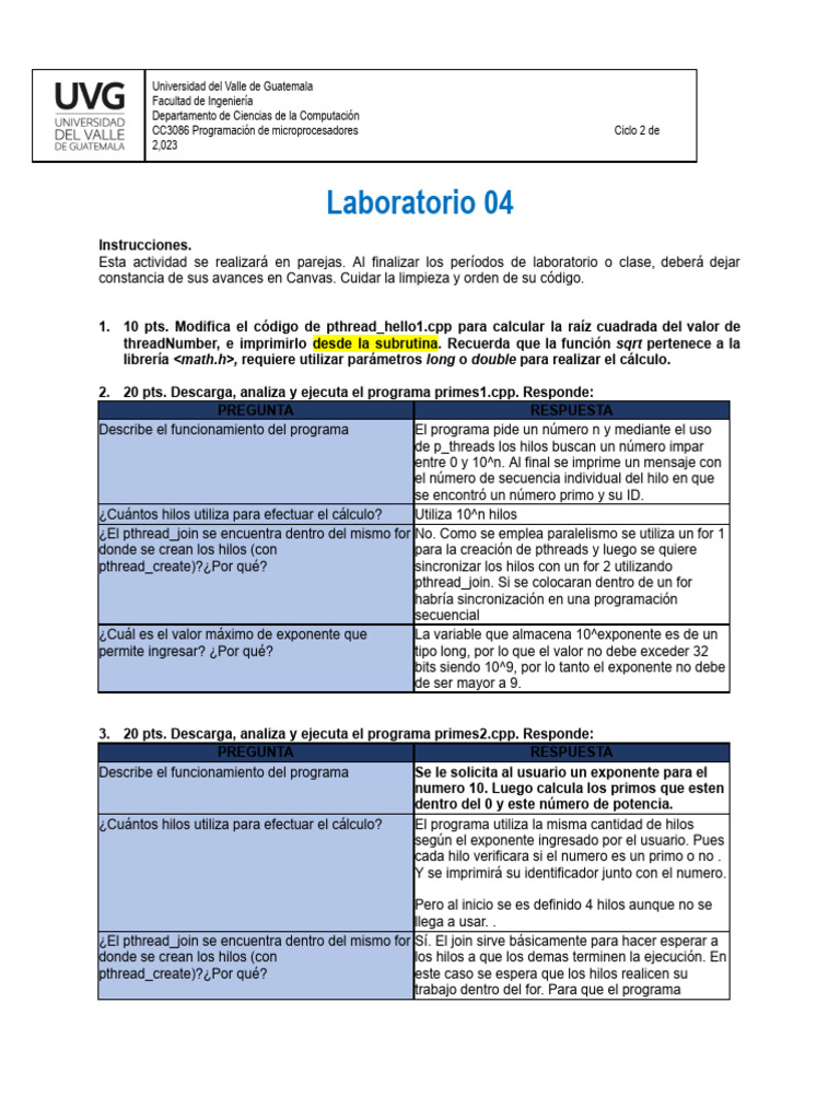 CC3086 - Laboratorio 04 (2023) Grupo 1 | PDF | Puntero (Programación de computadora) | Hilo ...