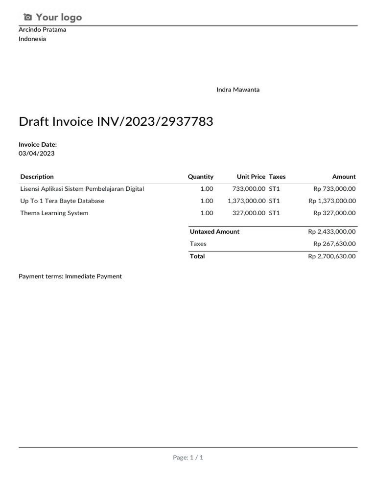 Draft Invoice INV - 2023 - 2937783 | PDF | Finance & Money Management