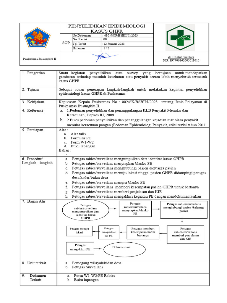 Sop Penyelidikan Epidemiologi Kasus GHPR | PDF