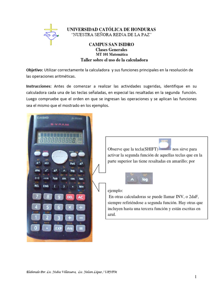 Taller Del Uso de La Calculadora UINICAH | PDF | Calculadora | Exponenciación