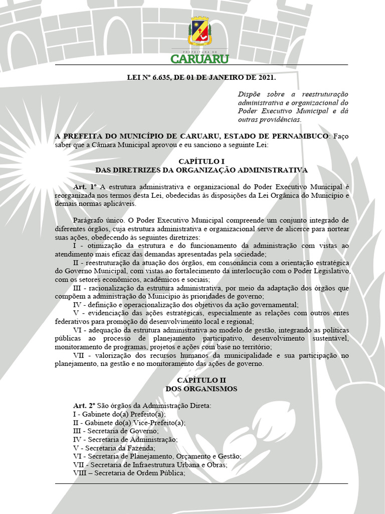 LEI 6635 PROJETO 8717 Estrutura Administrativa | PDF | Administração ...