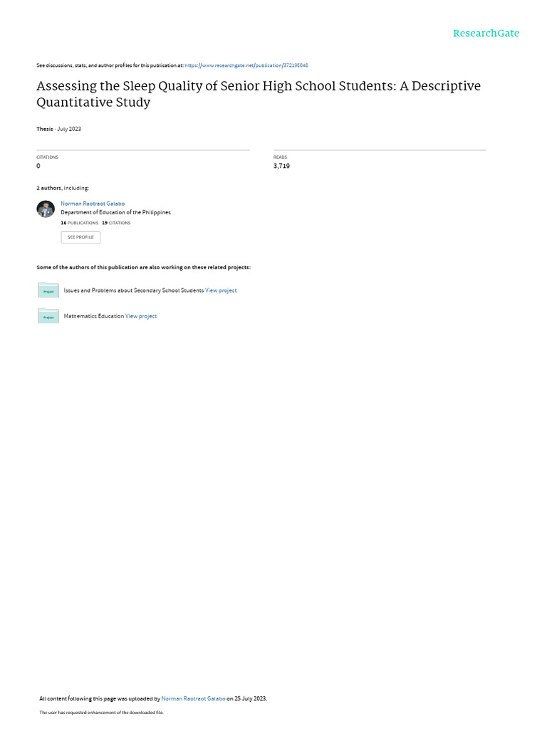 Assessing Sleep Quality of Shs Students | PDF | Sleep | Insomnia