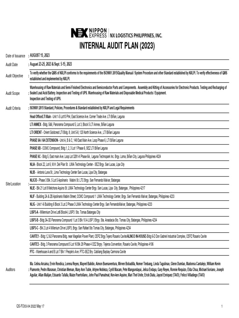 2023 Internal Audit Plan Overview | PDF | Audit | Quality Management System