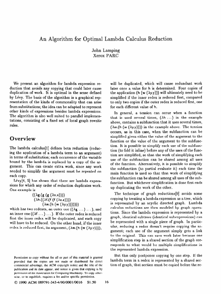 An Algorithm For Optimal Lambda Calculus Reduction Pdf Vertex Graph Theory Mathematics 5769