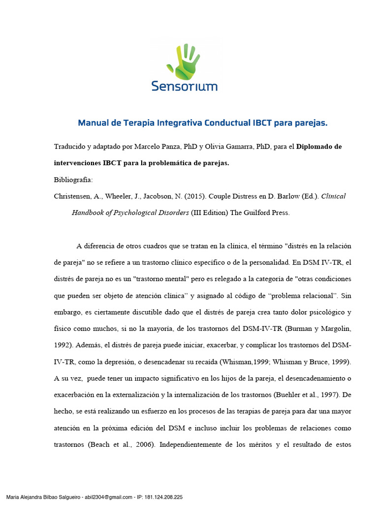 Terapia IBCT MANUAL | PDF | Comportamiento | Psicoterapia
