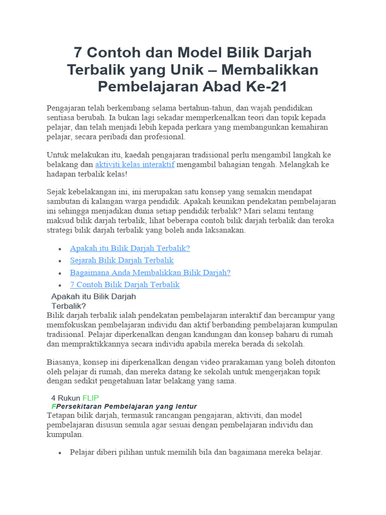 7 Contoh Dan Model Bilik Darjah Terbalik Yang Unik | PDF