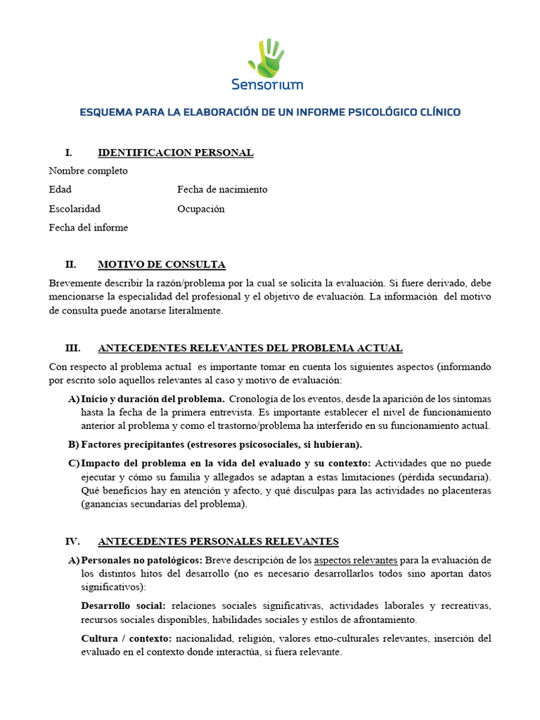 Esquema De Informe Psicológico Pdf Pensamiento Sicología 6312