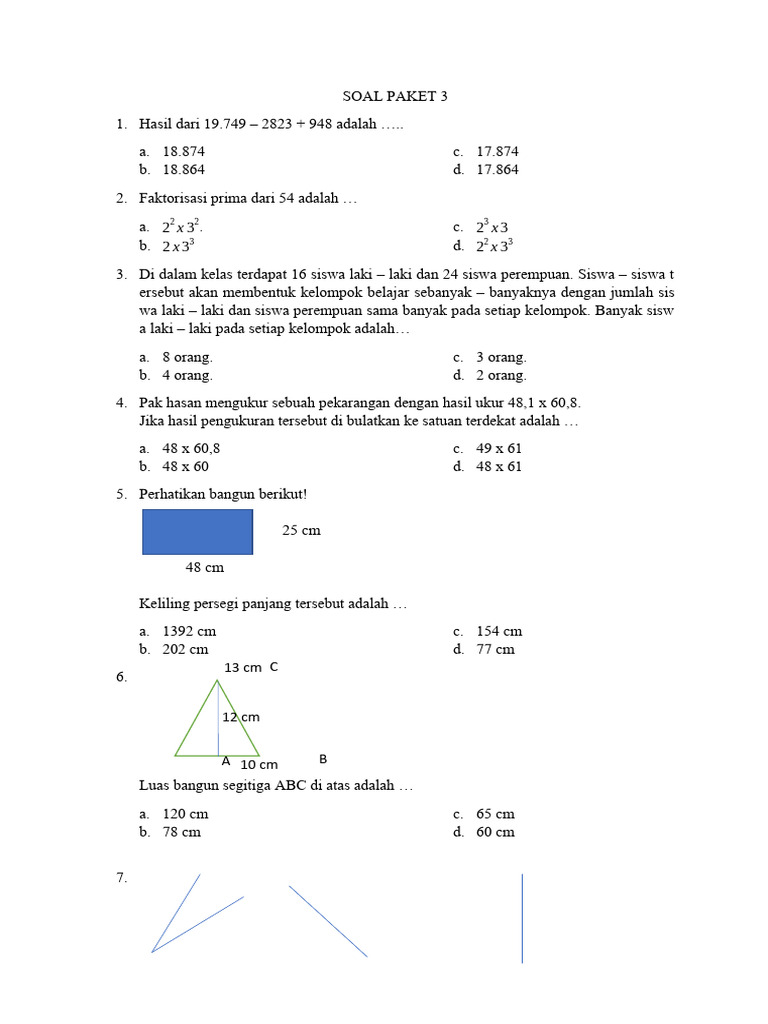 Soal Us Matematika Paket 3 TH 2022-2023 | PDF