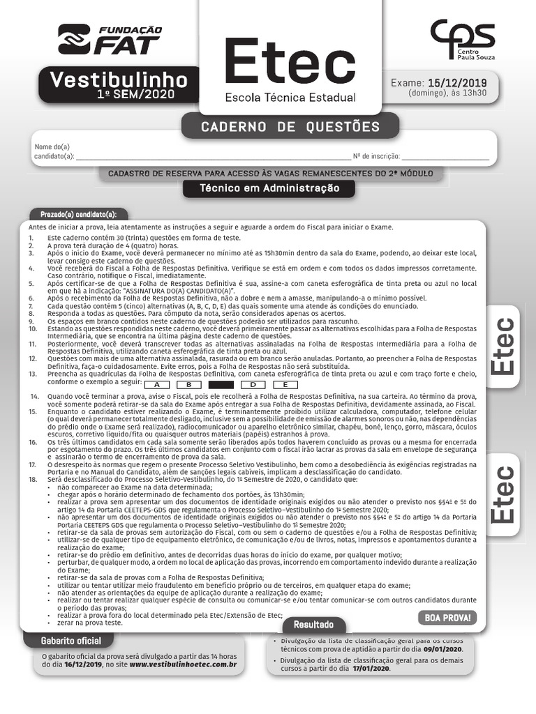 Prova Etec Ribeirão Preto - ADM | PDF