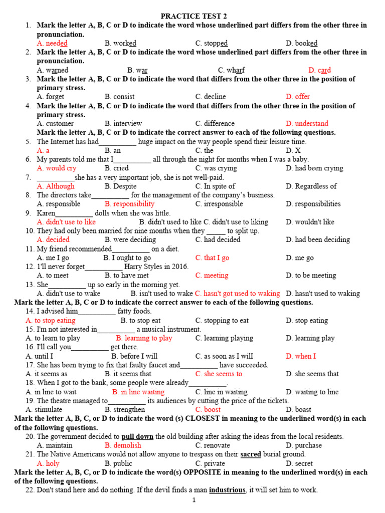 Practice Test 2 (Lop 12) | PDF