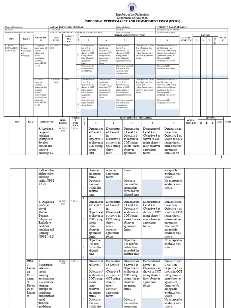 Ipcrf T1 T3 Sy2023 2024 | PDF