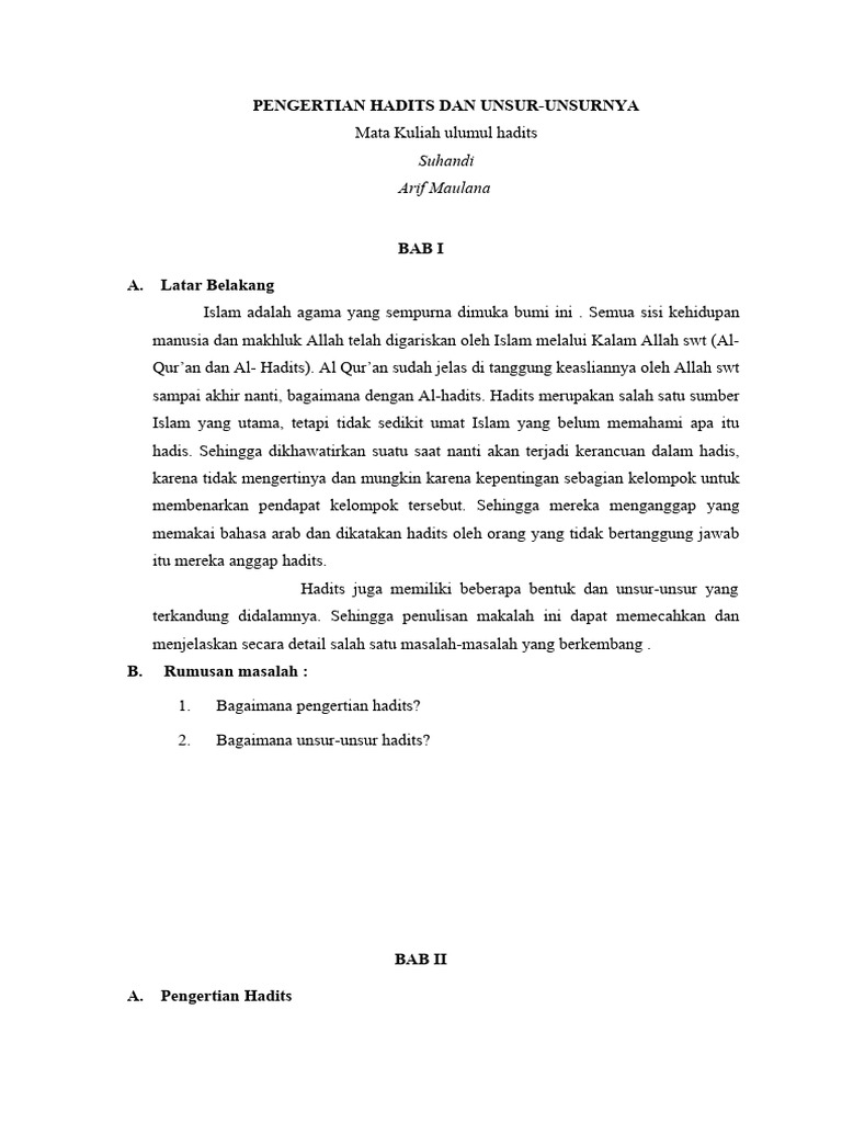 Pengertian dan Unsur Hadits dalam Islam | PDF