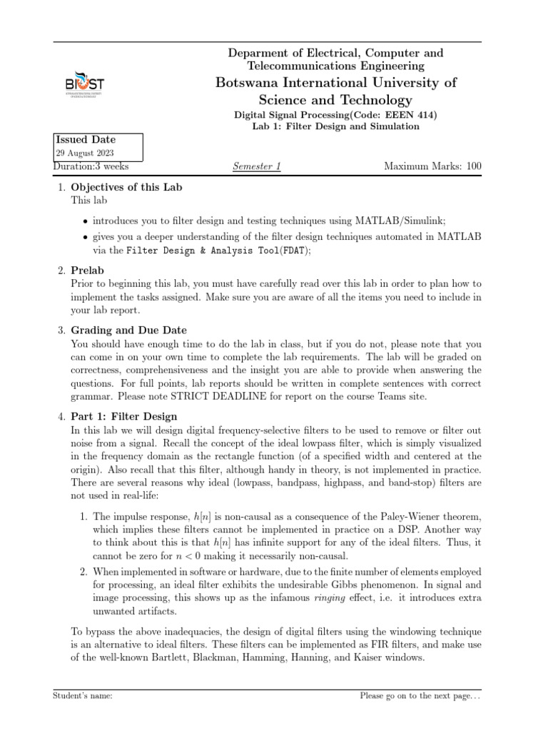 Digital Signal Processing Lab | PDF | Filter (Signal Processing ...