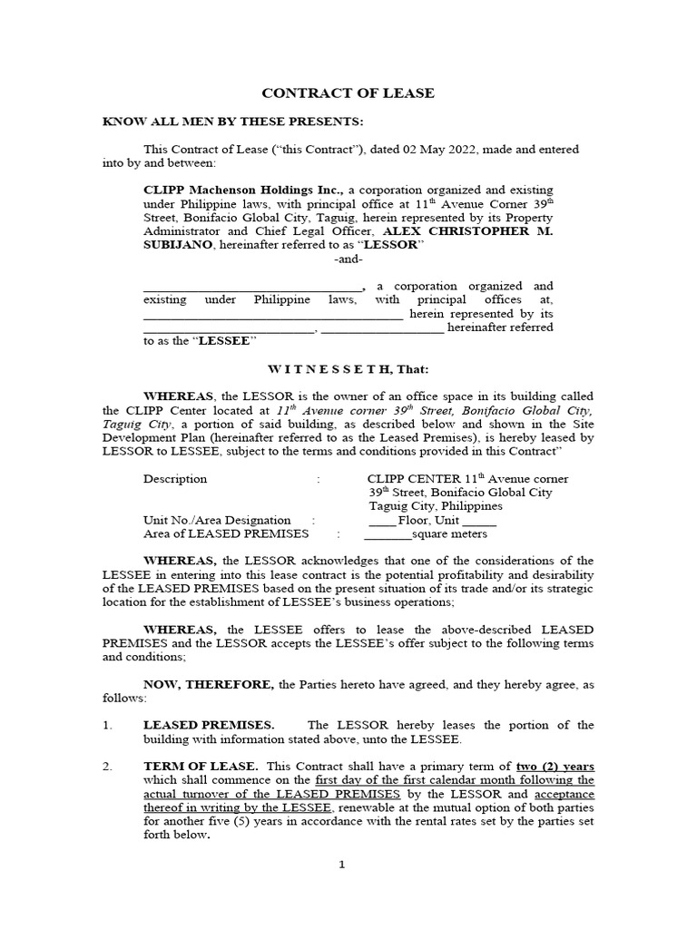 Contract of Lease - Default | PDF | Lease | Indemnity