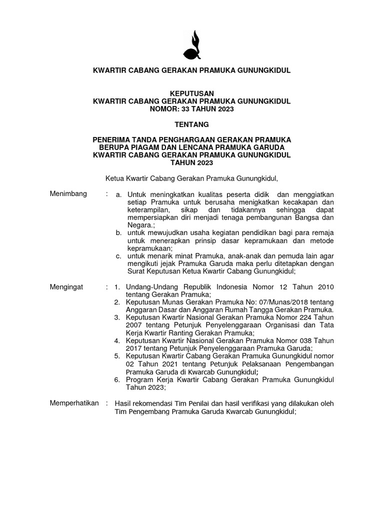 SK - 33 - Pelantikan Pramuka Garuda Tahun 2023 | PDF