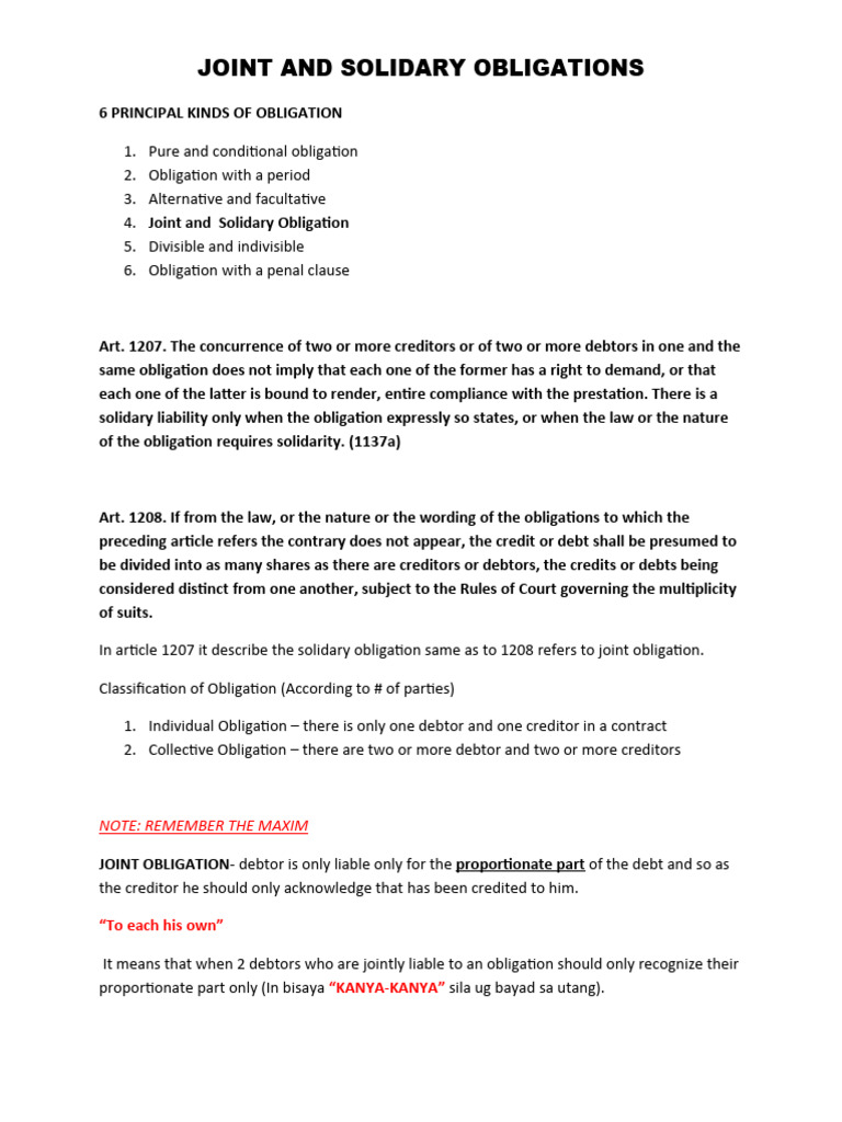 Joint and Solidary | PDF | Debtor | Money