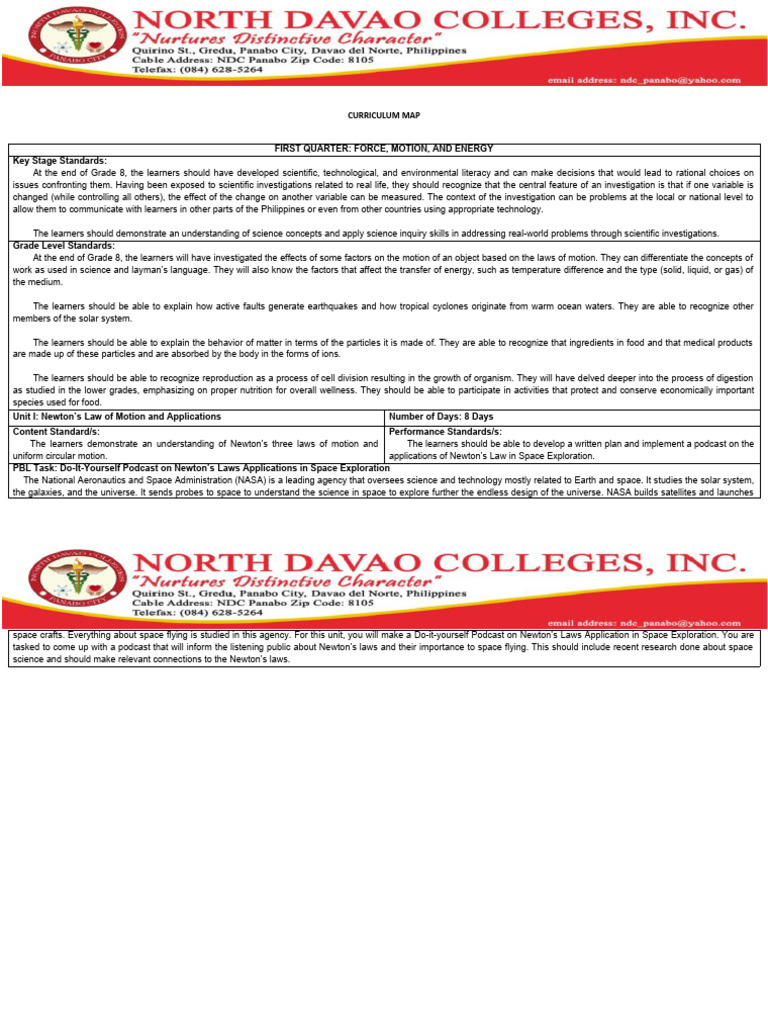 Grade 8 Science: Force and Motion Curriculum | PDF | Force | Learning