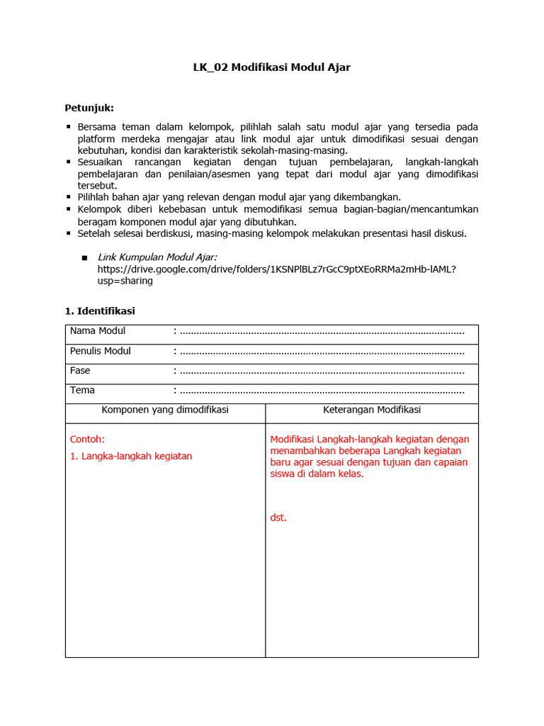 LK - 02 Modifikasi Modul Ajar | PDF