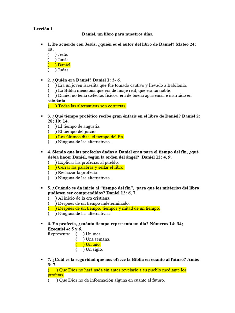 Cuestionario Completo Respuestas-Daniel | PDF | Daniel (figura bíblica ...