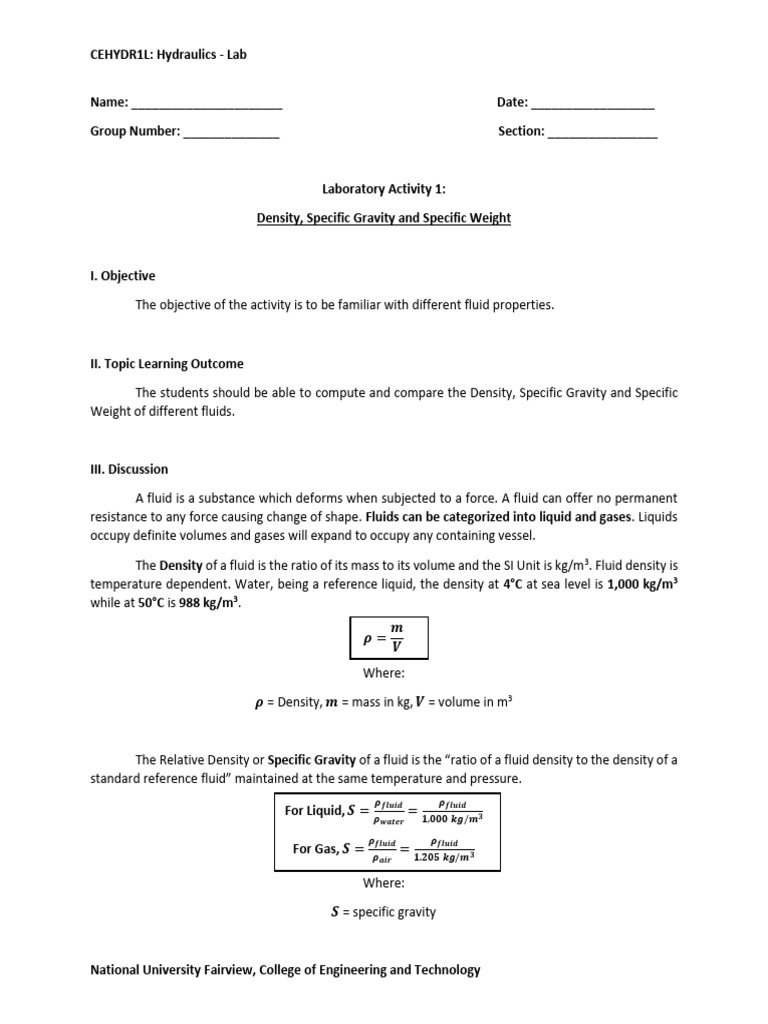Laboratory Activity 1 - CEHYDR1L | PDF