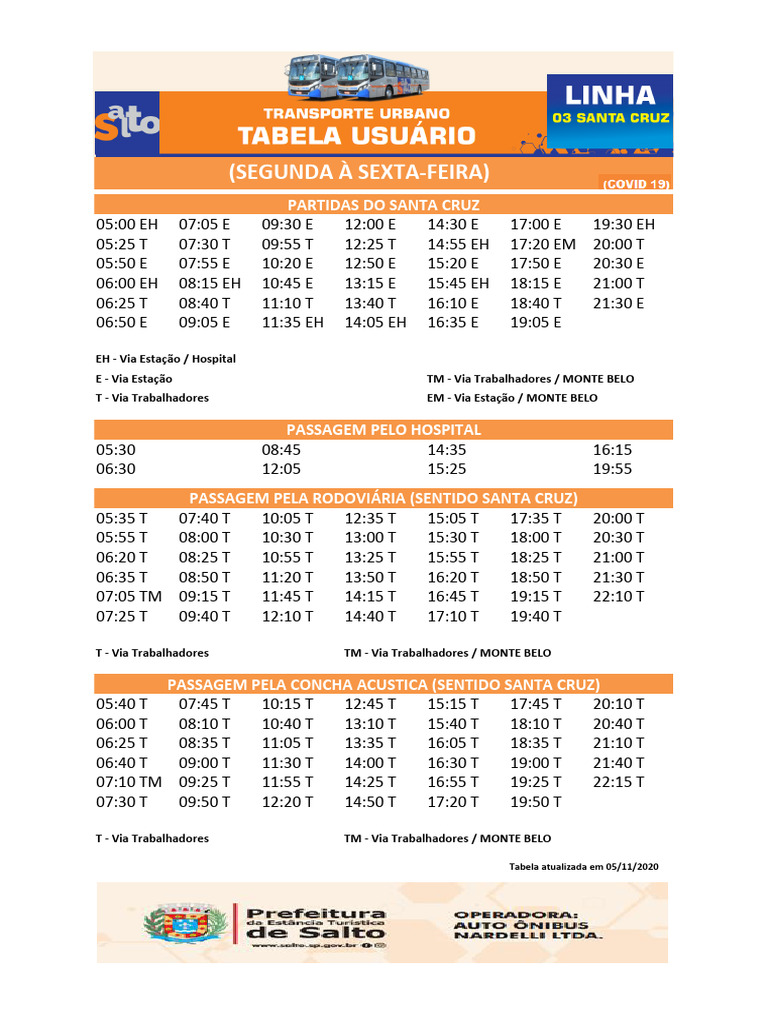 Horários de Ônibus Santa Cruz | PDF