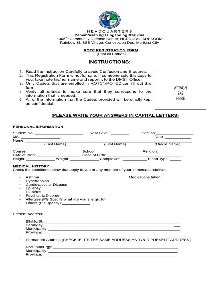ROTC Registration Form | PDF | Human Diseases And Disorders | Clinical ...