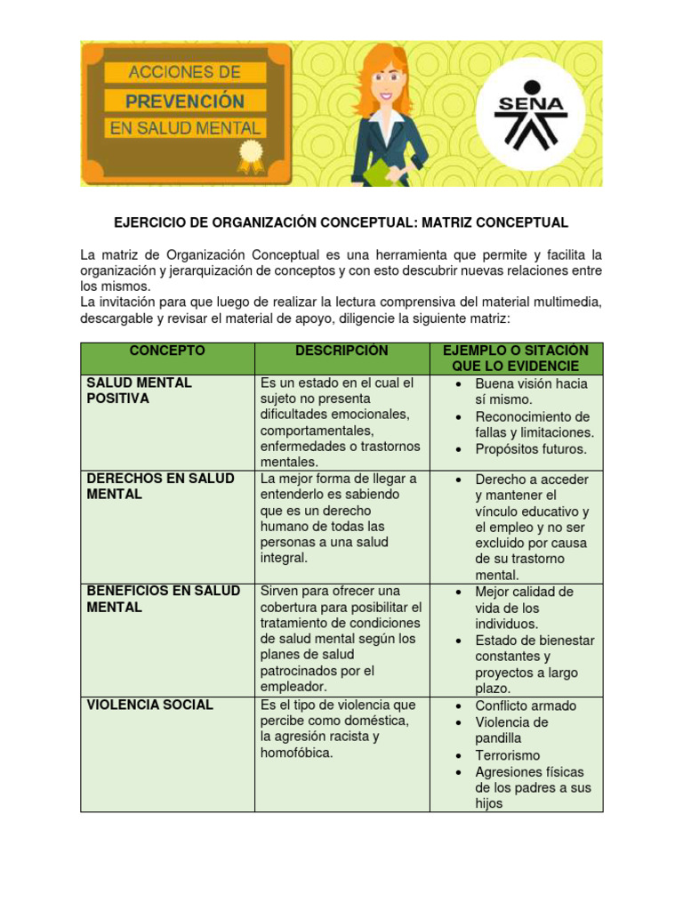 Ejercicio de Organización Conceptual Matriz Conceptual | PDF