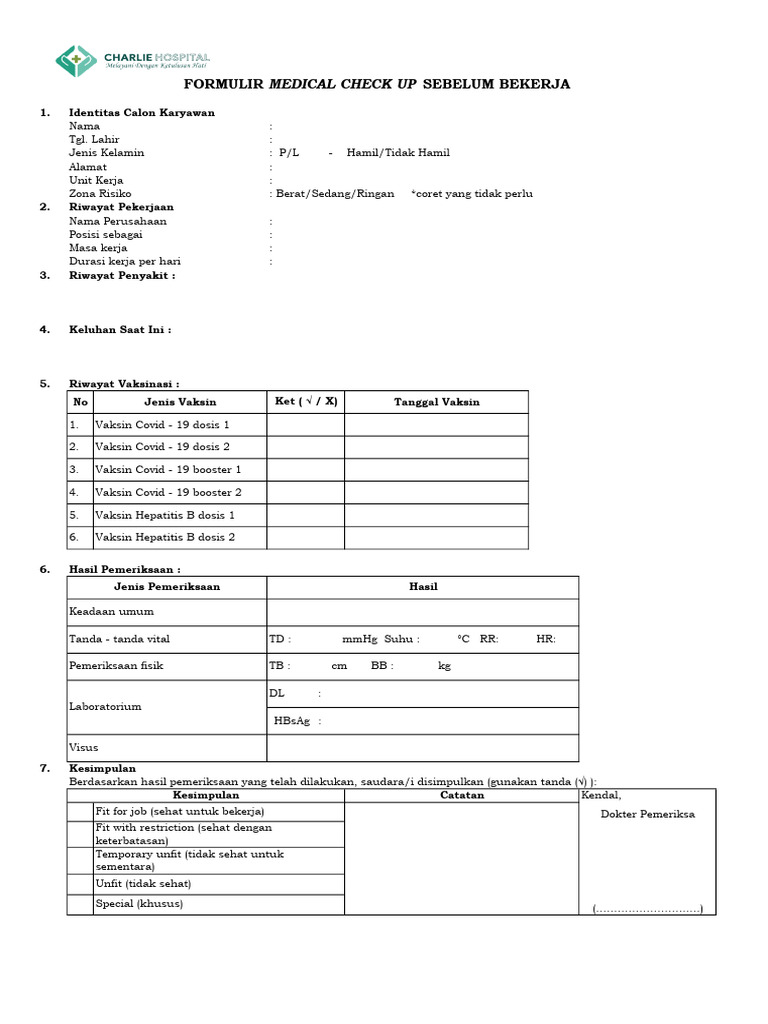 Formulir MCU Awal | PDF | Sains & Matematika