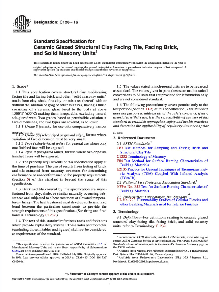 Astm c126 16 | PDF | Brick | Architectural Design