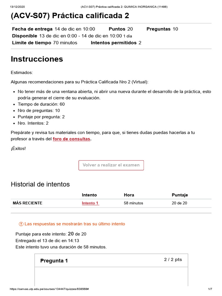 (ACV-S07) Práctica Calificada 2 - QUIMICA INORGANICA (11486) | PDF