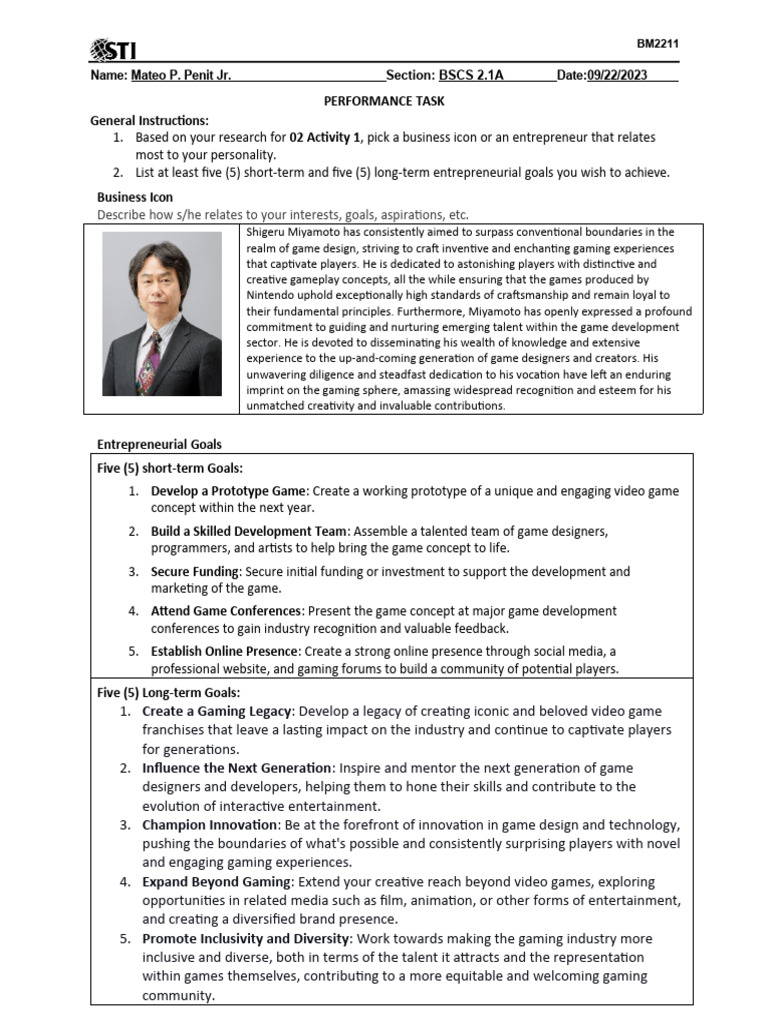 02 Performance Task 1-By-Penit | PDF | Entrepreneurship | Video Games