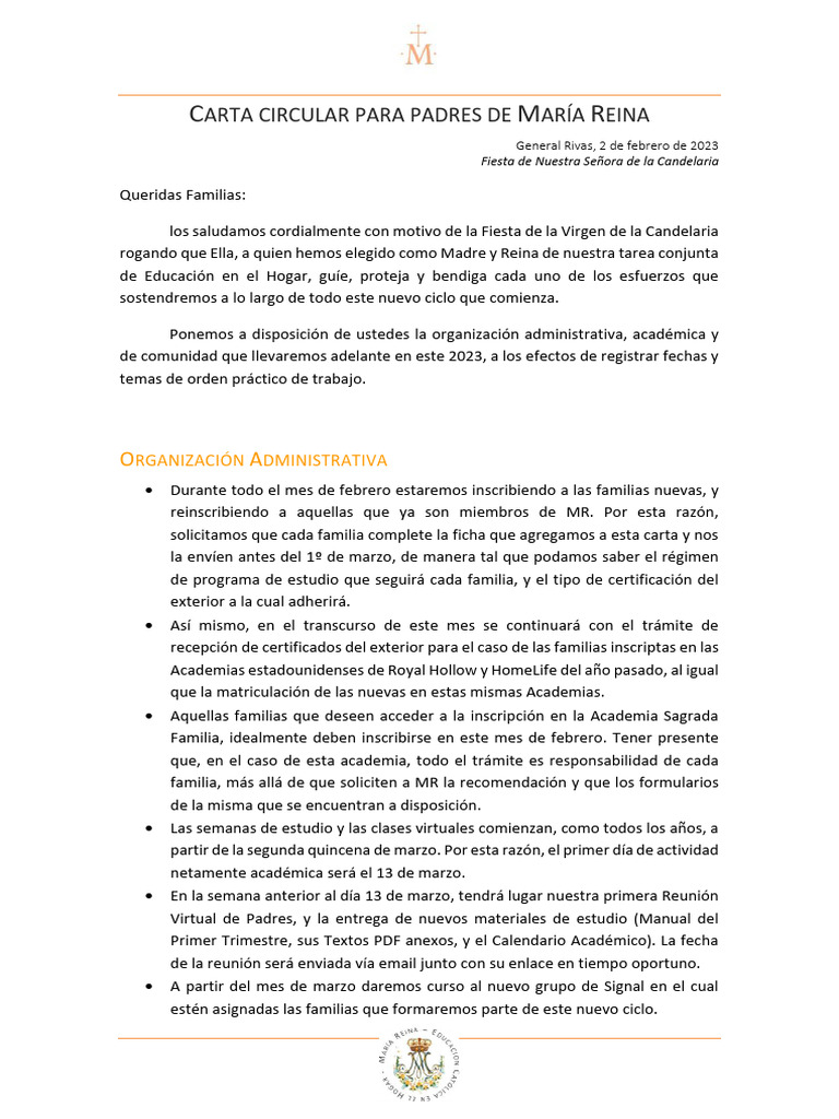 Carta Circular Nro 1 - 2023 | PDF