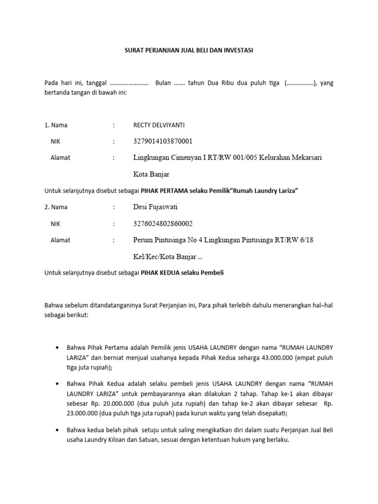 Surat Perjanjian Jual Beli | PDF | Hukum