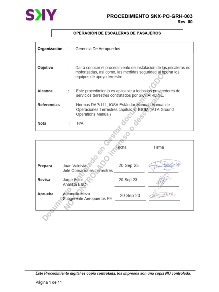 SKX-PO-GRH-003.00 Operación de Escaleras Manuales de Pasajeros | PDF ...