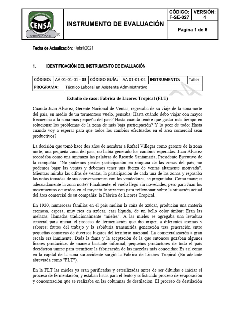 FS.E027 Instrumento de Evaluacion V4 3 | PDF | Finanzas y dinero | Cocina, comidas y vino