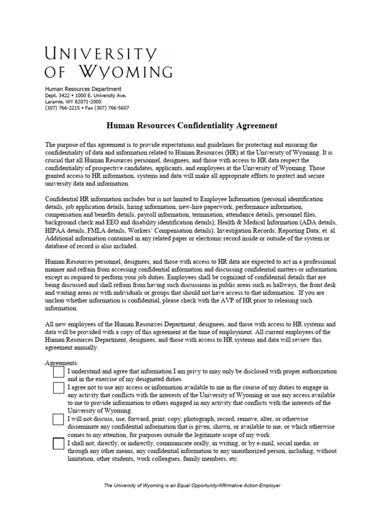 HR Confidentiality Agreement Template | PDF | Human Resource Management ...