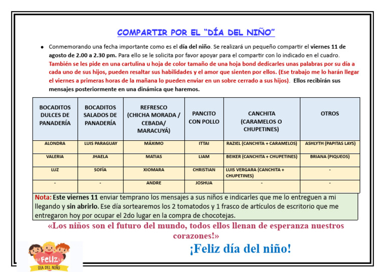 Actividad Dia Del Niño | PDF