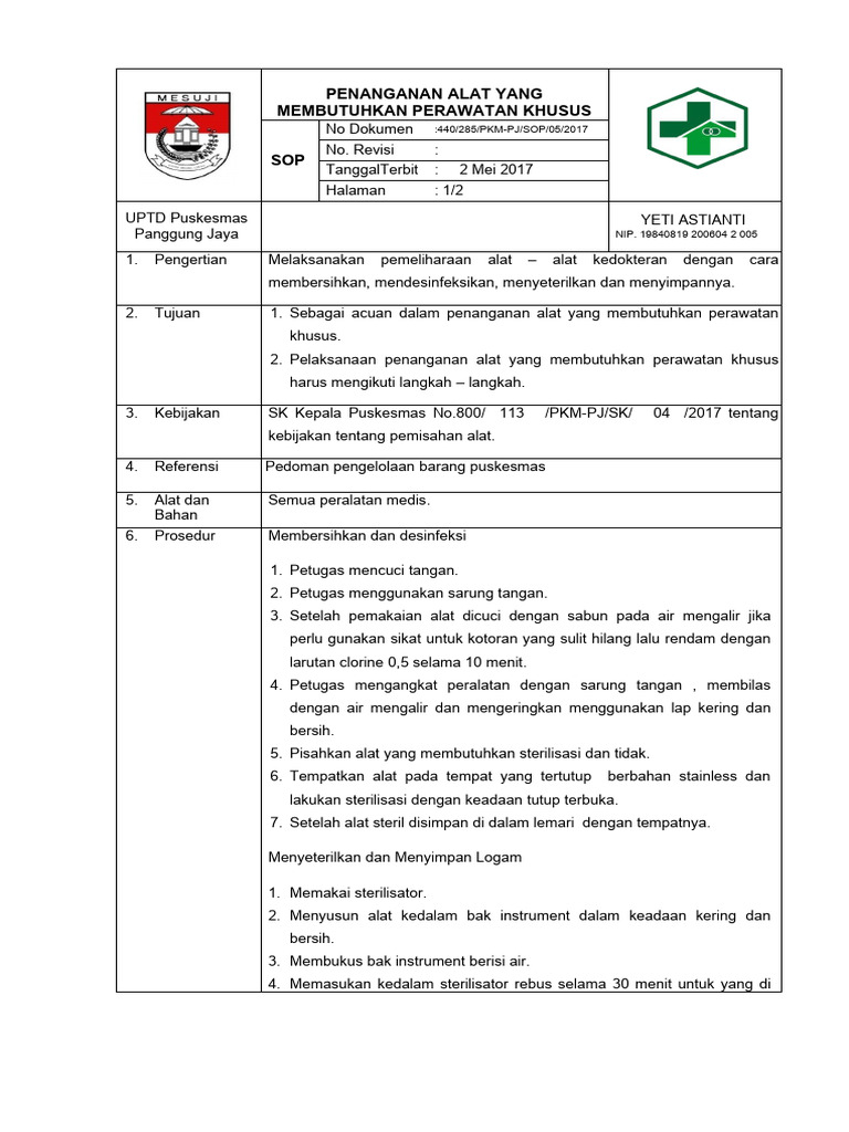 Sop Penanganan Alat | PDF