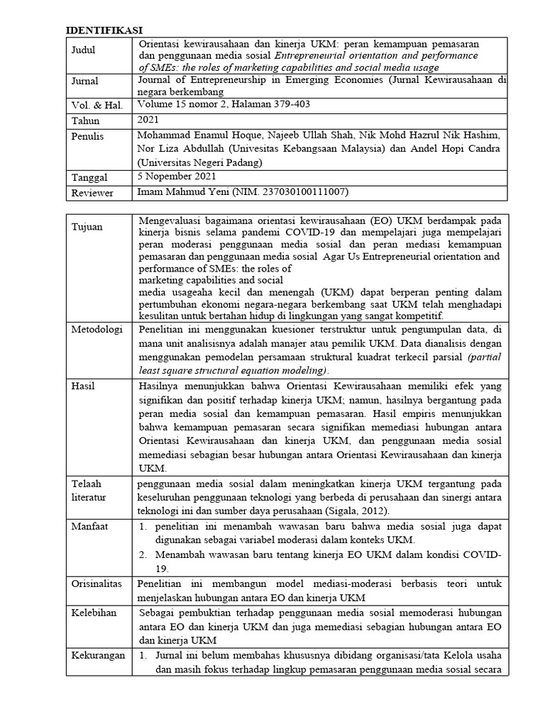 Orientasi Kewirausahaan Dan Kinerja UKM | PDF