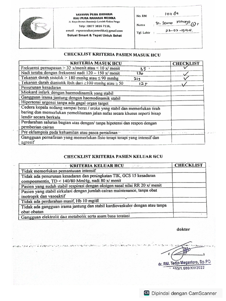 Kriteria Masuk HCU | PDF