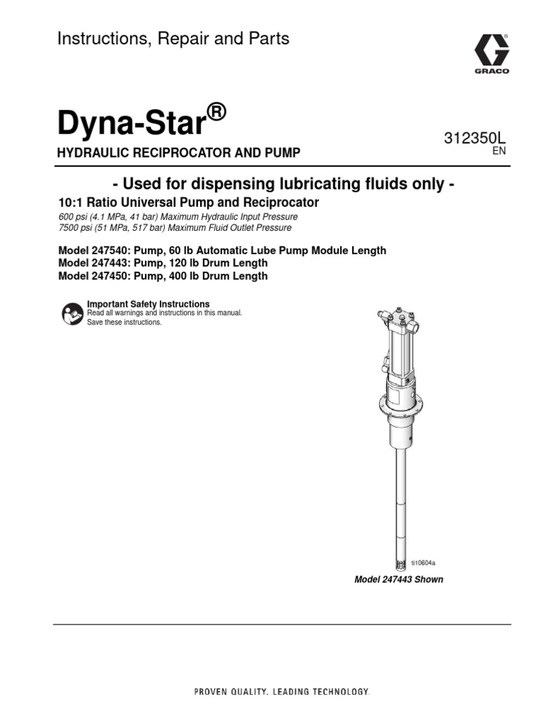Dyna-Star: Instructions, Repair and Parts | PDF | Pump | Valve