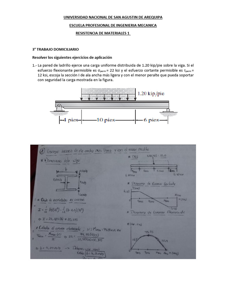 3 Trabajo Domiciliario Resistencia de Materiales 1 Grupo C | PDF | Viga (Estructura ...