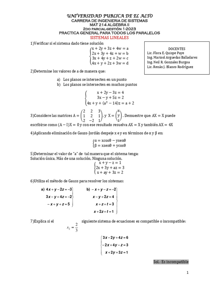 PRACTICA ALGEBRA II 2do Parcial | PDF