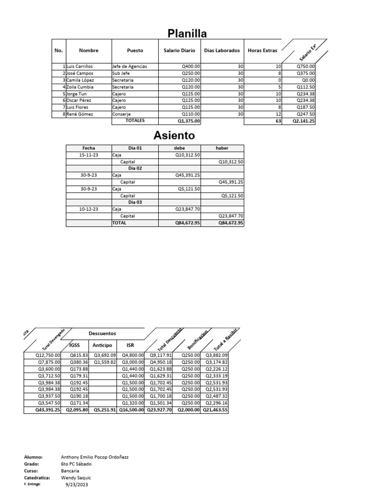 PLANILLA y ASIENTO CONTABLE | PDF