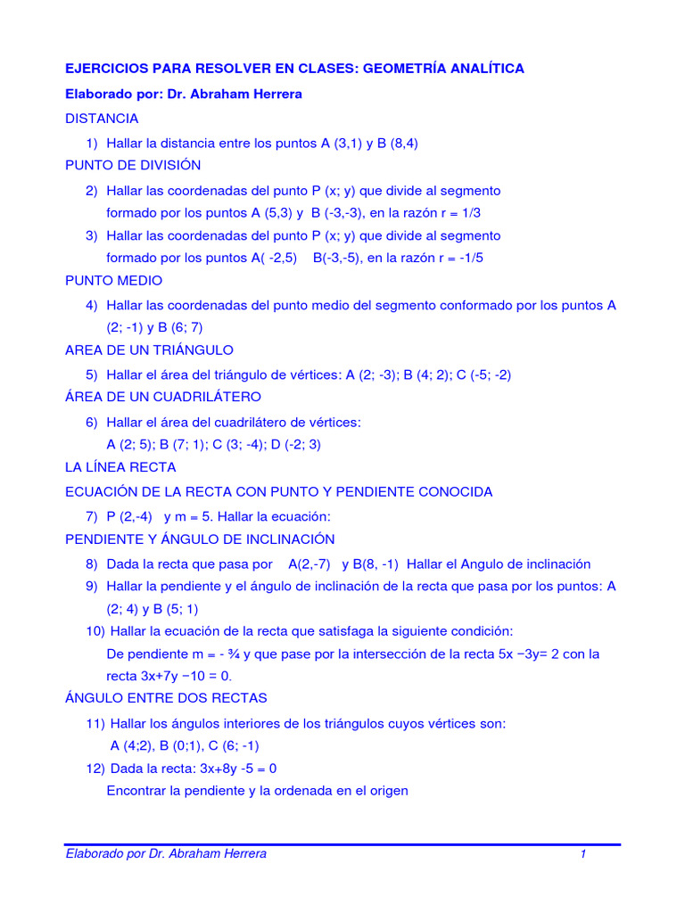 1 Ejercicios de Geo Analítica | PDF | Línea (geometría) | Triángulo