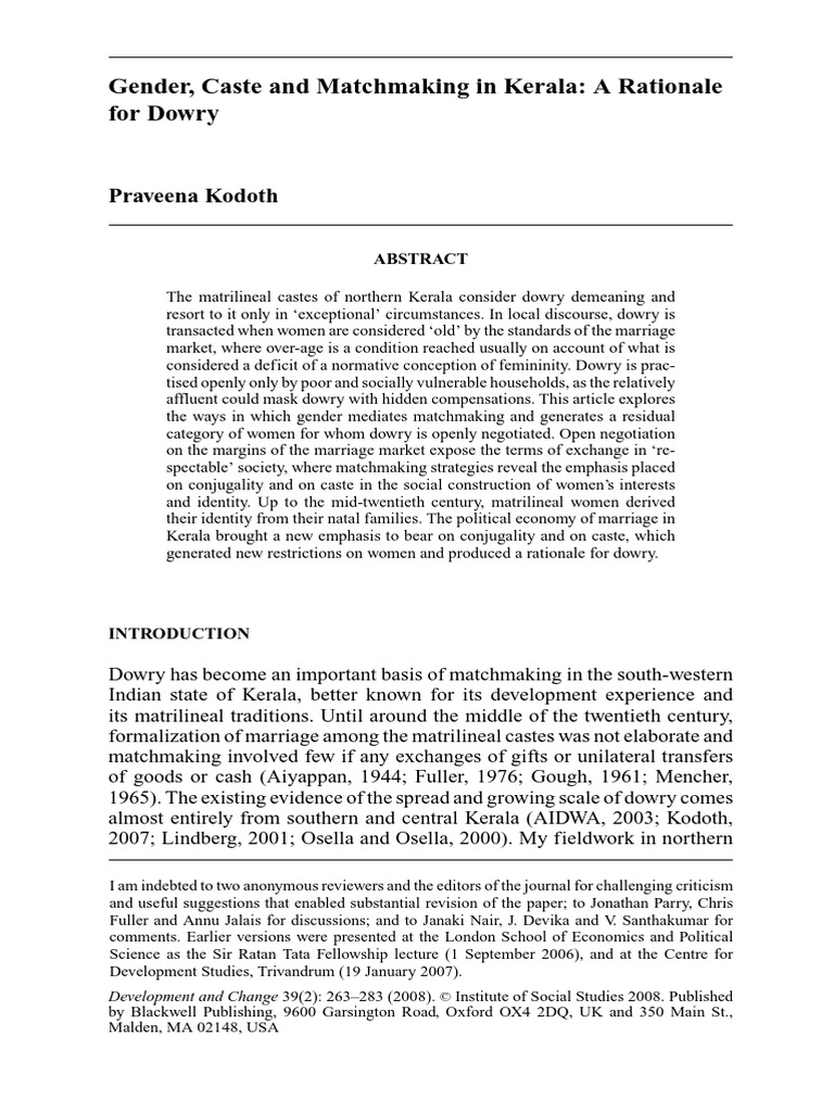 Gender Caste and Matchmaking in Kerala A | PDF | Marriage | Caste