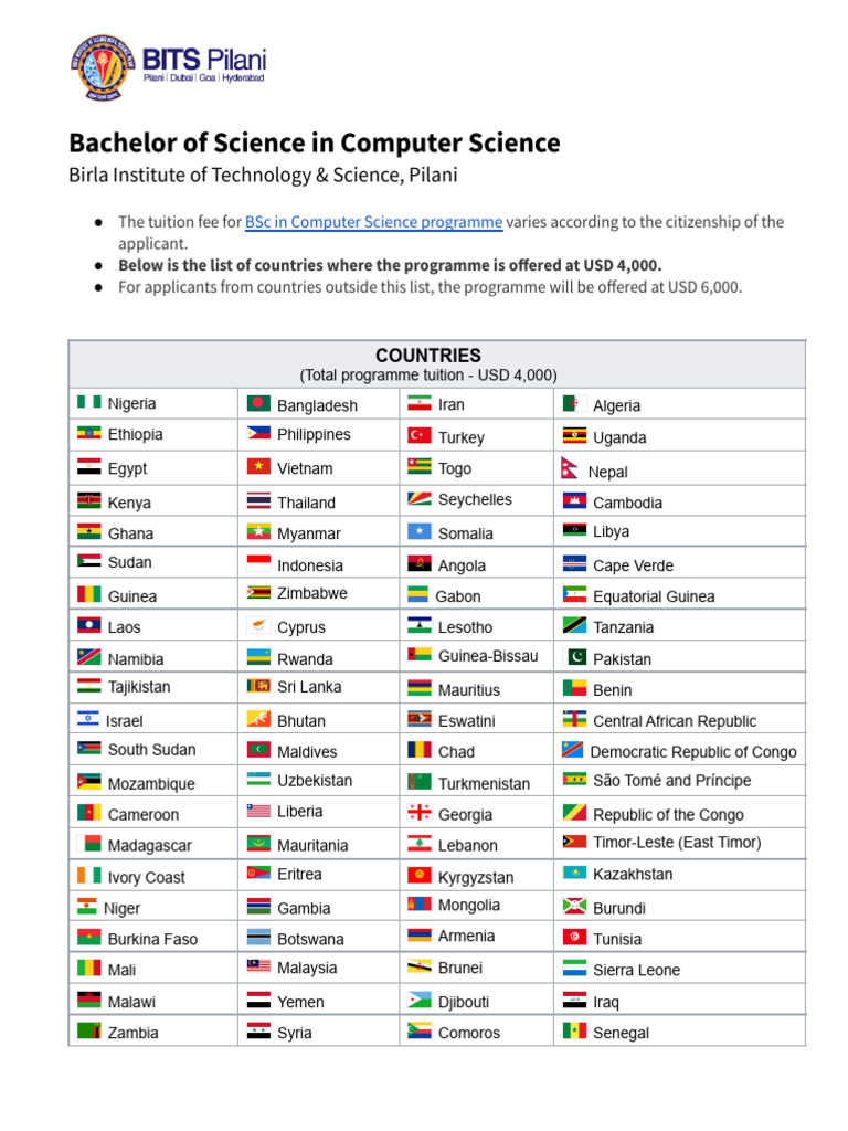 BSc Computer Science Tuition Fees | PDF